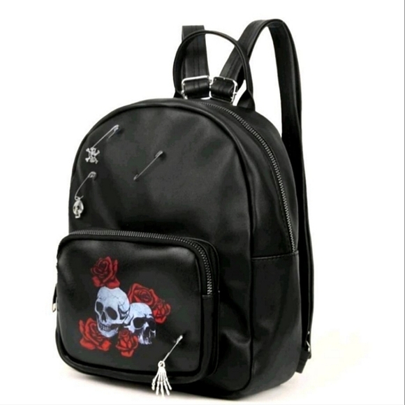 Bags | Black Skull And Roses Goth Punk Backpack Streetwear | Poshmark